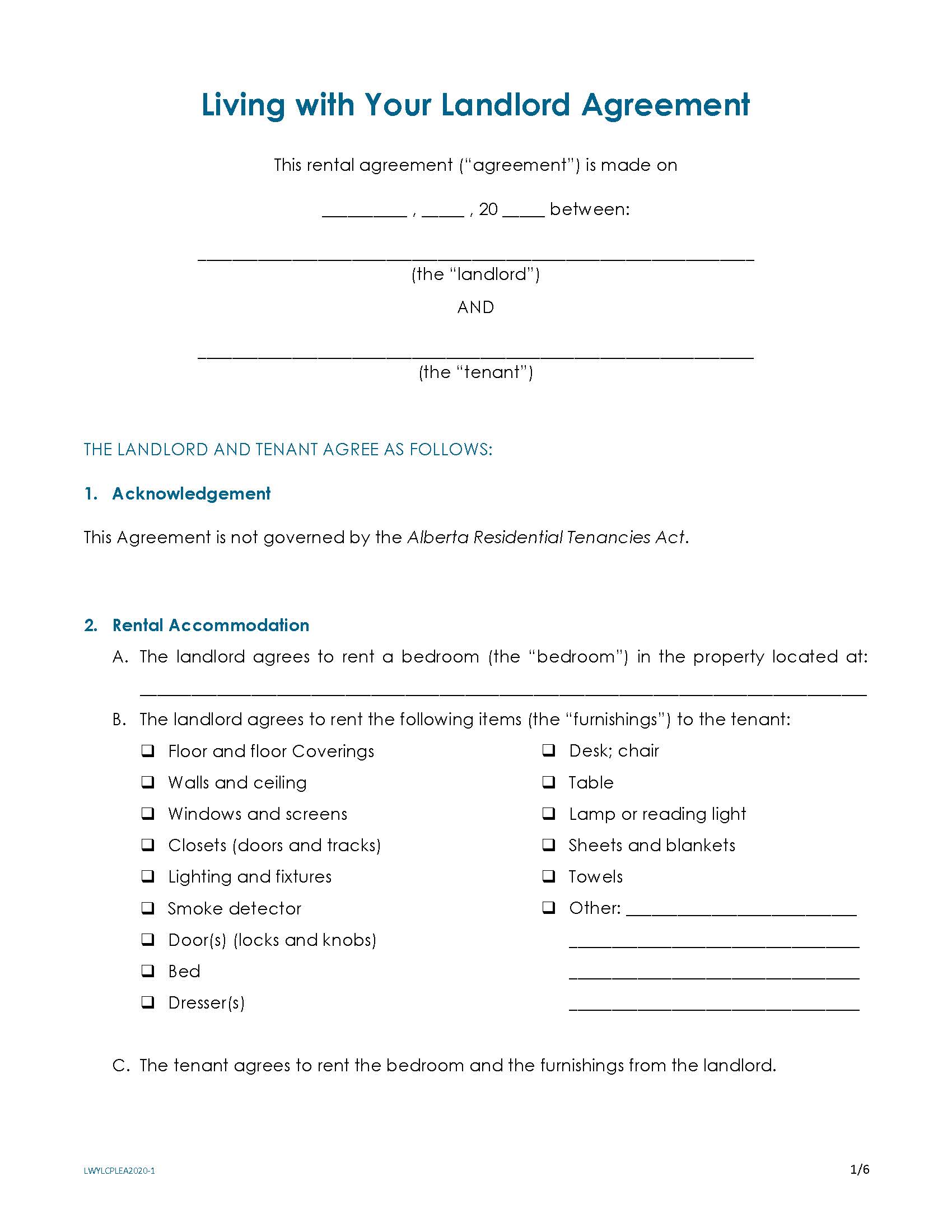 Living with Your Landlord - Fillable Form - CPLEA.CA