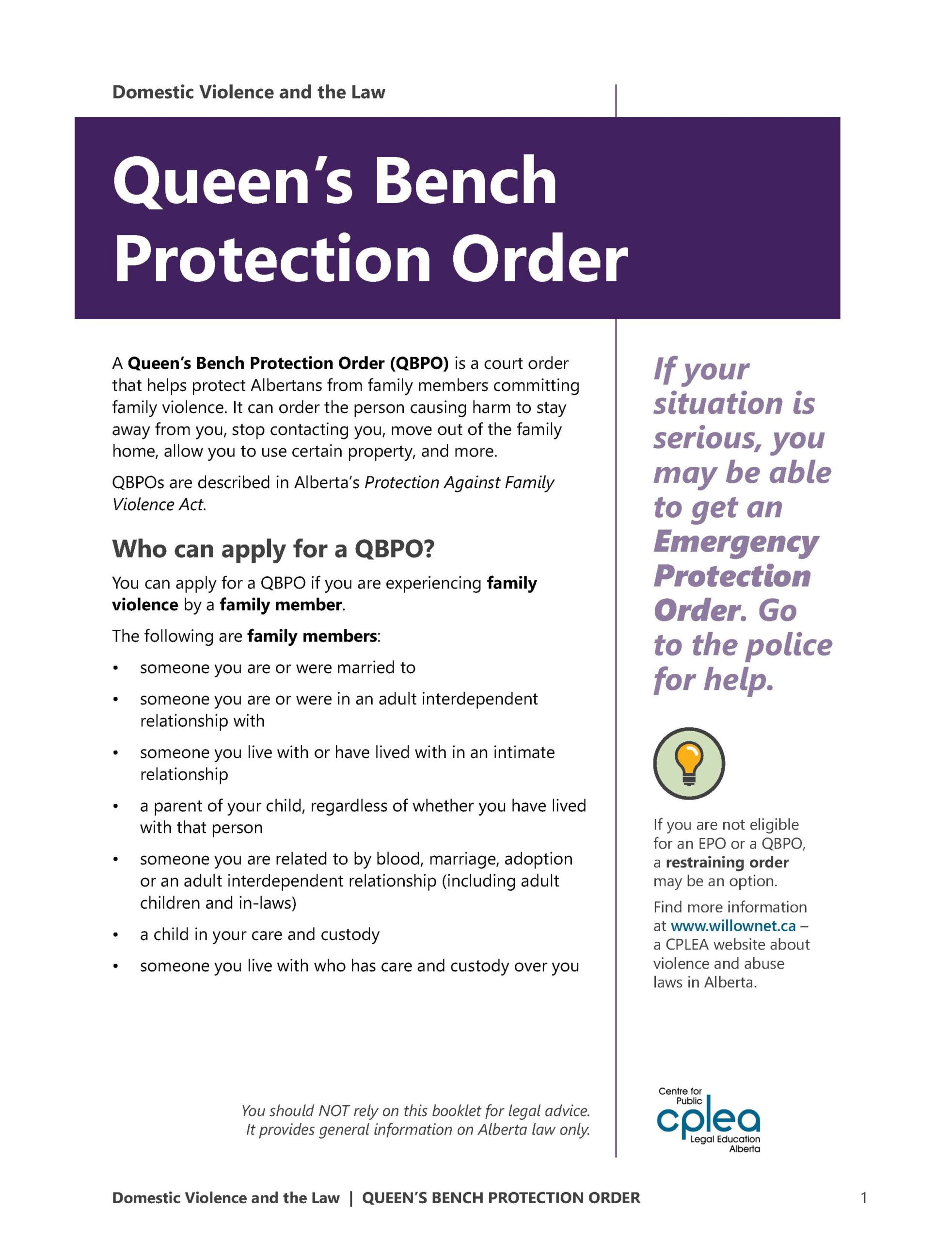 King's Bench Protection Orders - CPLEA.CA